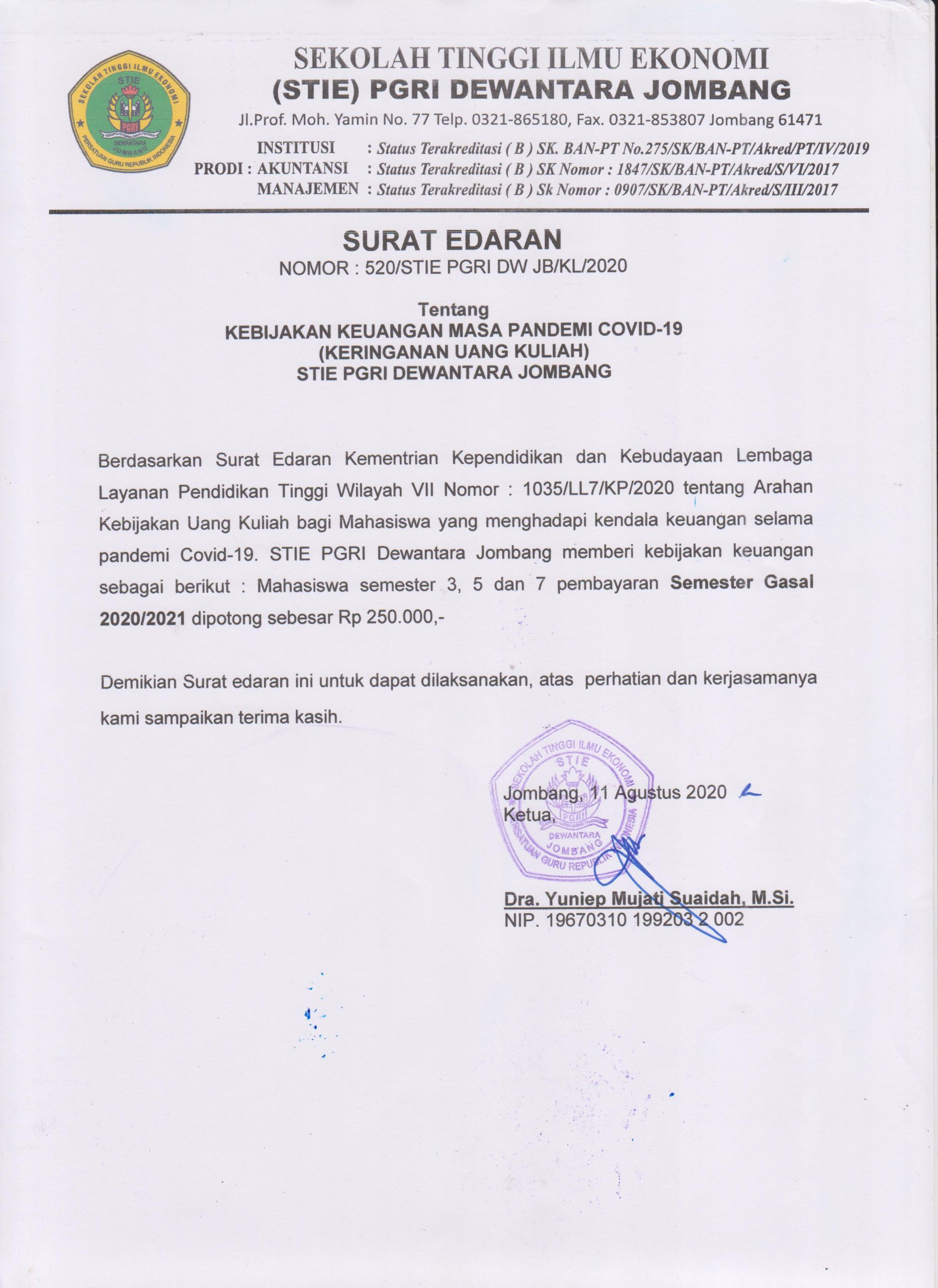 Surat Edaran Tentang Keringanan Uang Kuliah Selama Pandemi Covid-19 ... Surat Edaran Tentang Keringanan Uang Kuliah Selama Pandemi Covid-19 ...